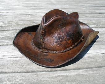 Vintage leather hat | Etsy