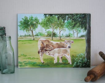 Small cow painting | Etsy