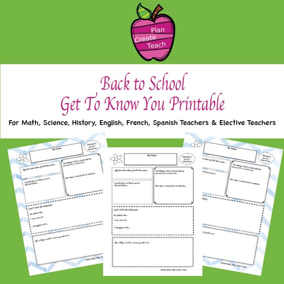 Back to School Get to Know You Middle and High School