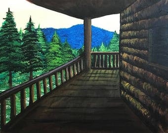Log cabin painting | Etsy