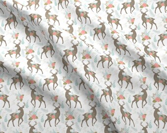 Floral deer fabric | Etsy