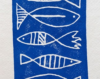 Fish linocut | Etsy
