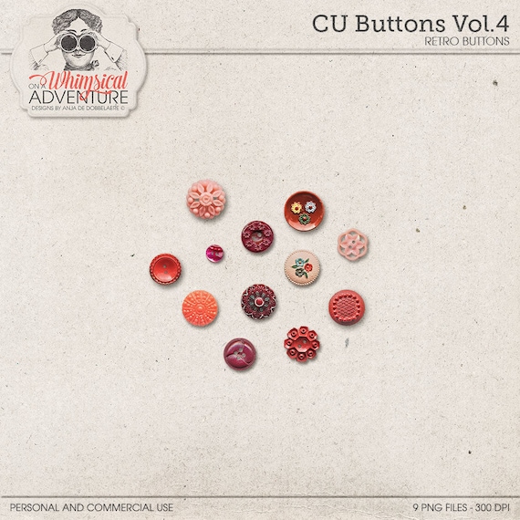 Retro Buttons Vintage Button Mix Digital Download