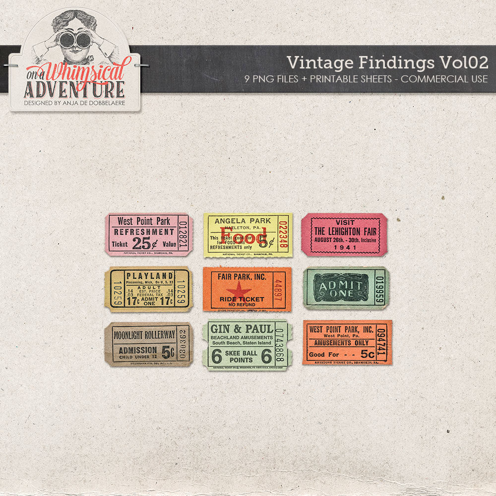 Printable Vintage Tickets Instant Download Commercial Use