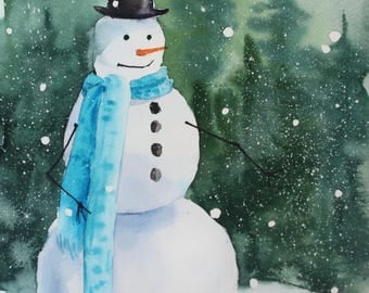 Snowman watercolor | Etsy