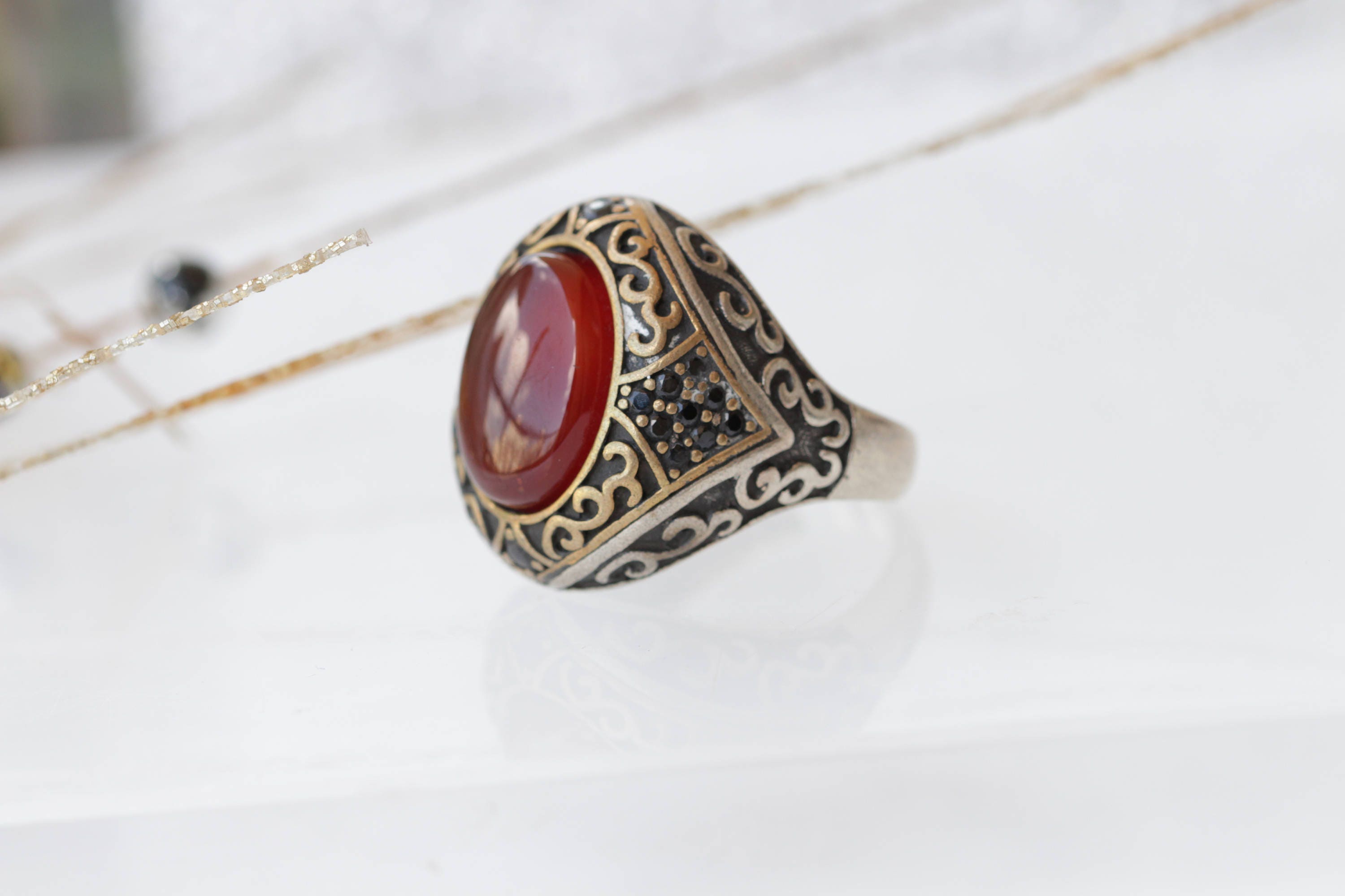 RED SIGNET RING Men Ring Maroon Ring Red Carnelian Ring