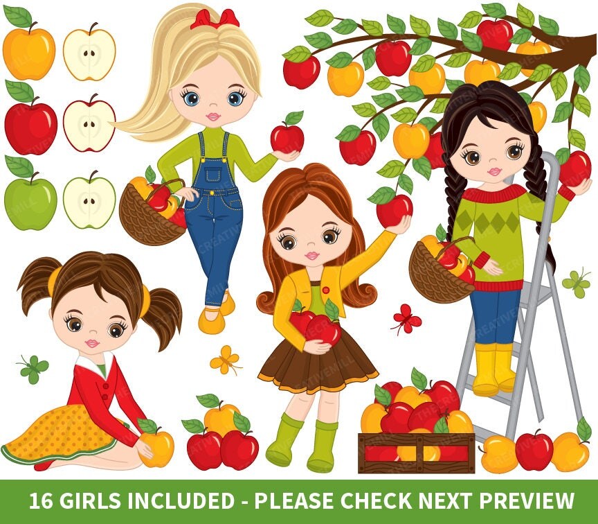 Girls Picking Apples Clipart Vector Apples Clipart Girls