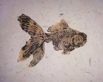 Fish linocut | Etsy