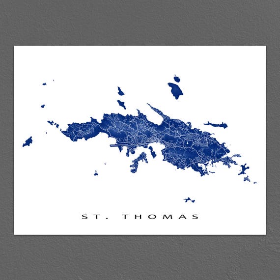 St Thomas Map Print US Virgin Islands Caribbean Island Art