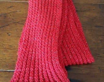 Red knitted scarf | Etsy