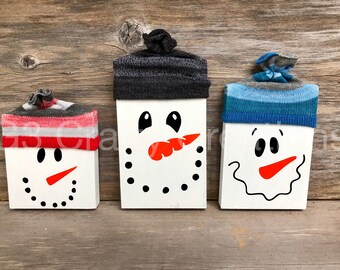 Wood block snowman | Etsy
