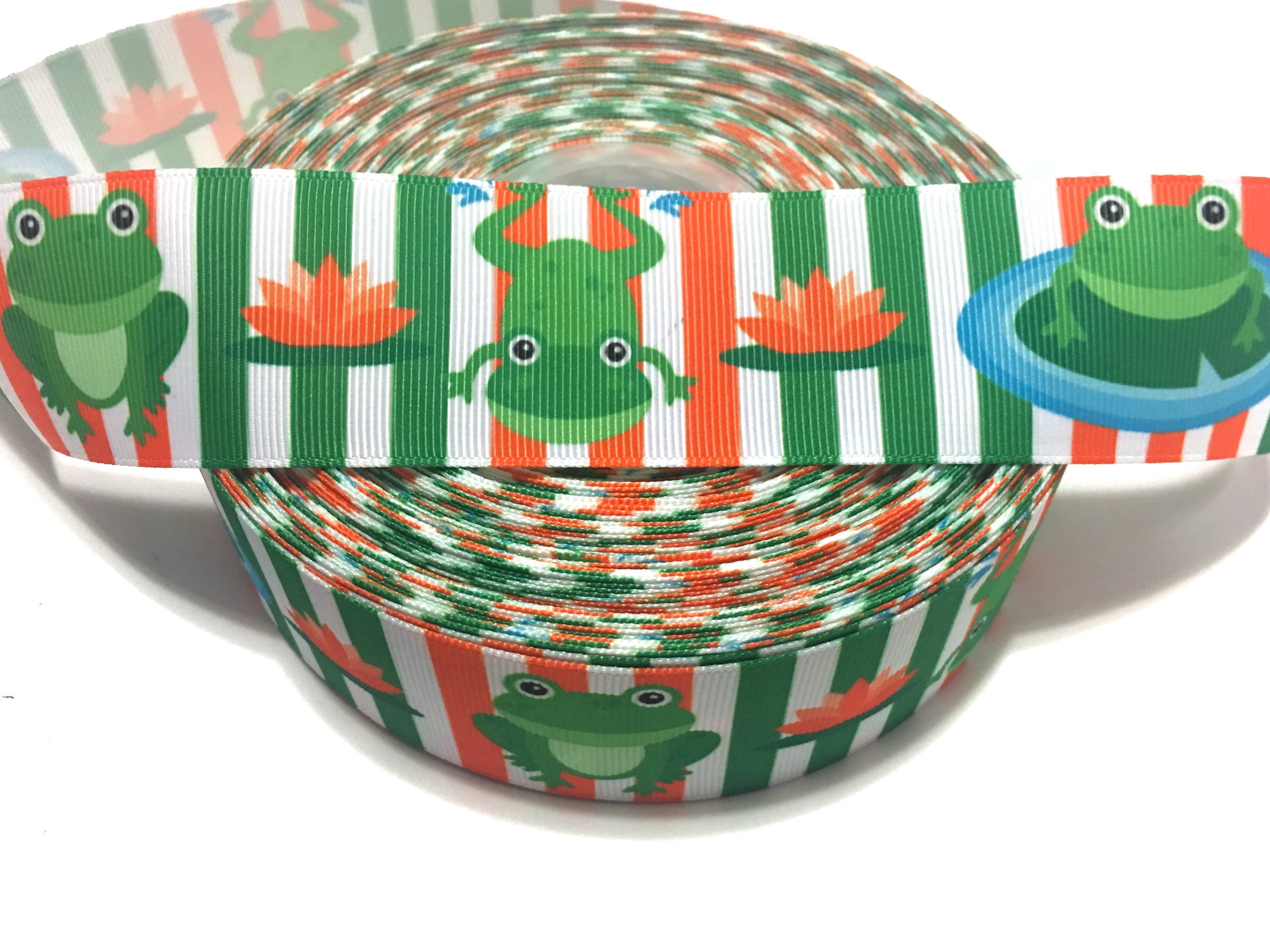 Green Frog Ribbon, Frog Grosgrain Ribbon Frog Printed Ribbon from ...