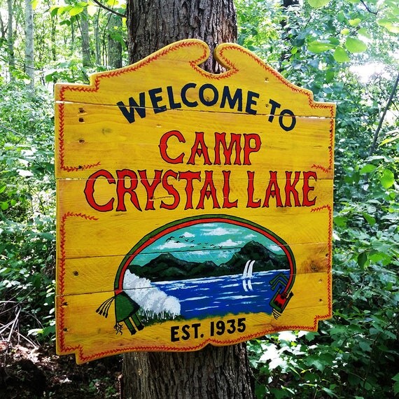 Handcrafted Camp Crystal Lake Reclaimed Wood Sign Friday The