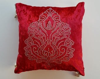 Red velvet cushion | Etsy