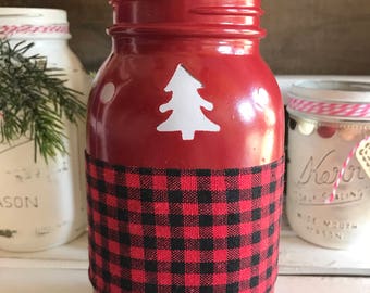 Christmas Plaid Ribbon Mason Jar Luminary Set