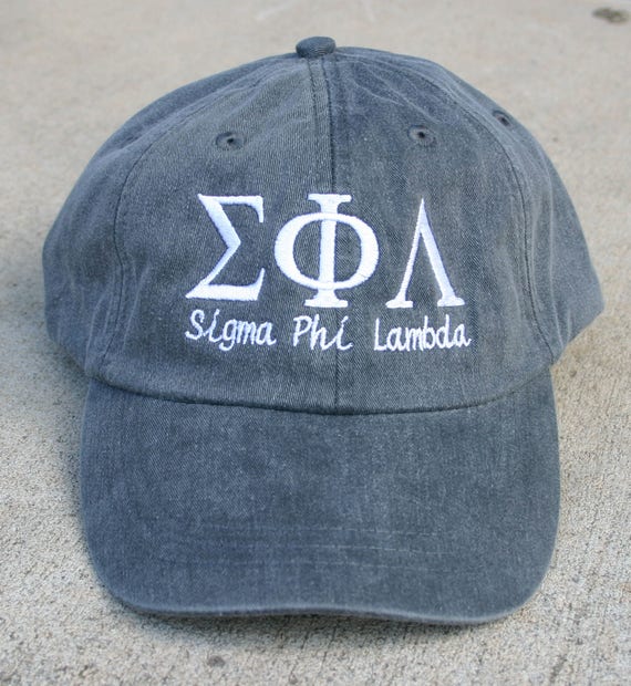 Sigma Phi Lambda with script baseball cap