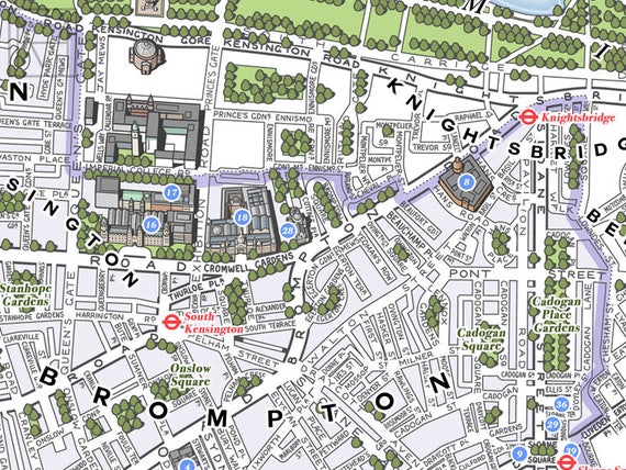Kensington & Chelsea Borough illustrated map giclee print