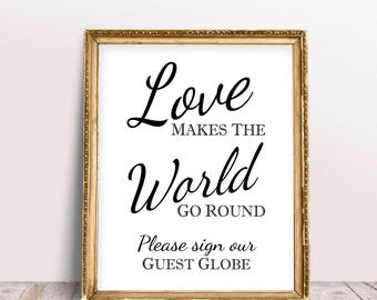 Love makes the world go round please sign our guest globe