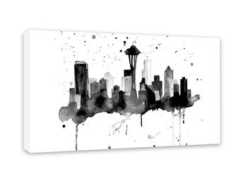 Seattle Skyline Canvas B&W Large Wall art Seattle Photo