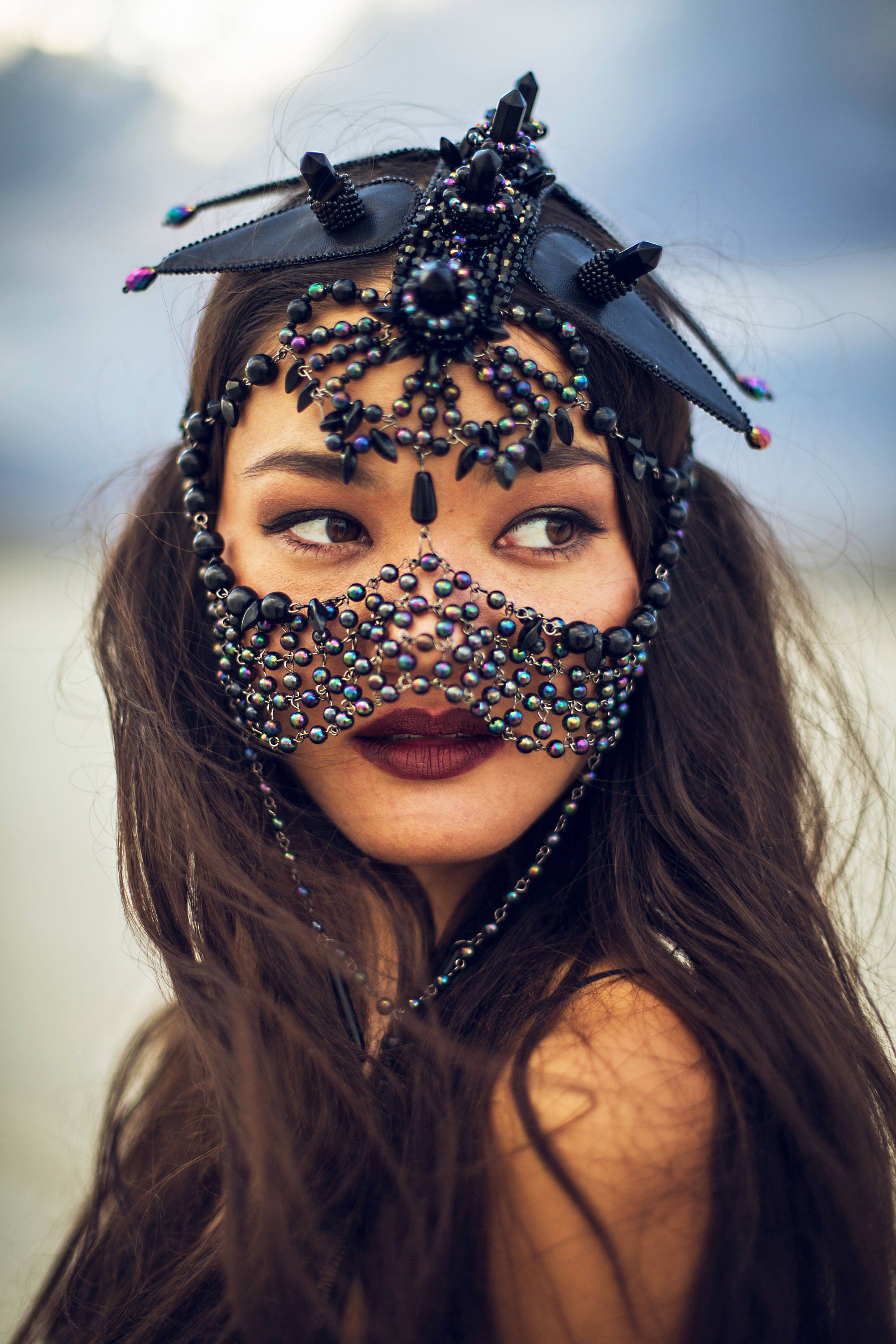 Fetish black Goddess headpiece festival headdress rave wear