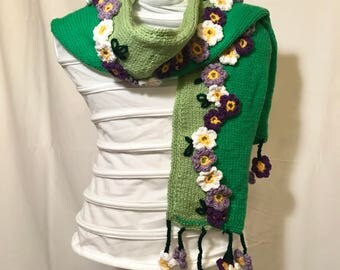 Crochet flower scarf | Etsy