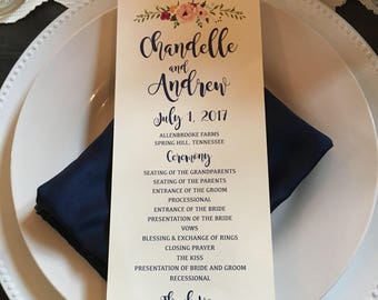 Printable front and back Wedding Program and Thank You