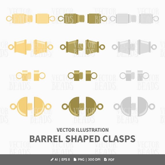 Vector Illustration of Barrel Jewelry Clasps Digital Clipart