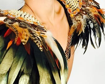 Purple and black feather epaulette shoulder pieces black