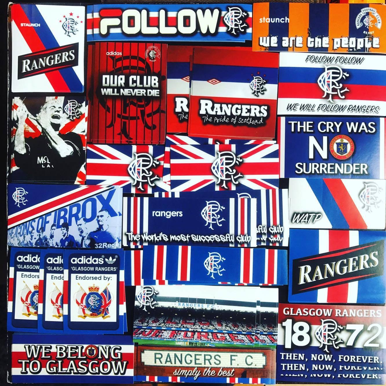 100 x Glasgow Rangers Stickers Based on Ultras Shirt Stone