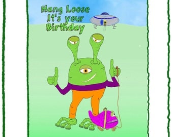 Alien birthday card | Etsy