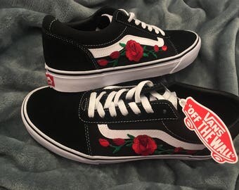 Rose embroidered vans | Etsy