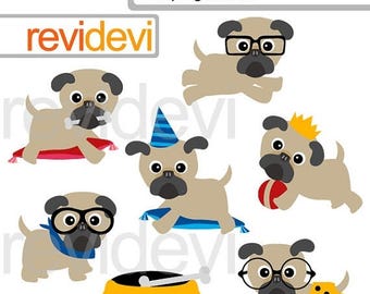 Professional Cute Pug Clipart Vectors & Digital Papers Cute