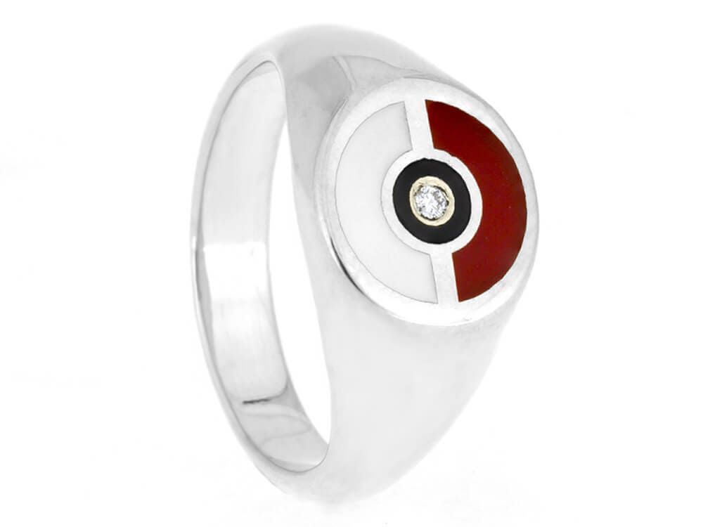 Pokemon Ring Pokeball Signet Engagement Ring in Sterling