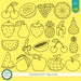 50% OFF ON SALE Fruits Digital Stamp Pack Black and
