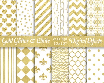 Navy and Gold Glitter Digital Paper Pack. Quatrefoil Polka