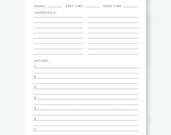 Recipe template | Etsy