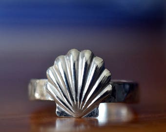 Silver Shell Ring Nautical Jewelry Seashell Ring Shell