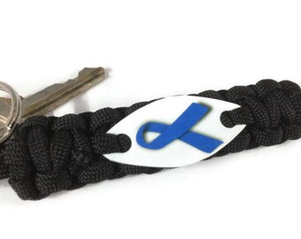Blue Awareness Ribbon Key Fob Paracord Keychain Accessories