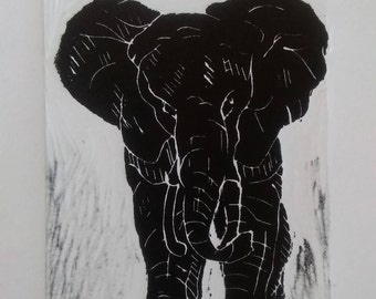 Elephant linocut | Etsy