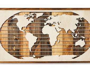 Wood world map | Etsy
