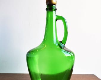 Green glass jug | Etsy