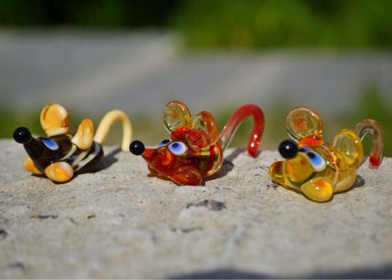 Items similar to Glass mouse sculpture mouse figurines orange murano ...