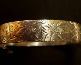 Silver etched bangle | Etsy