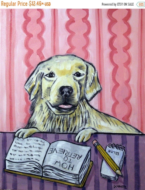 Golden Retriever Reading a Book Dog Art Print JSCHMETZ