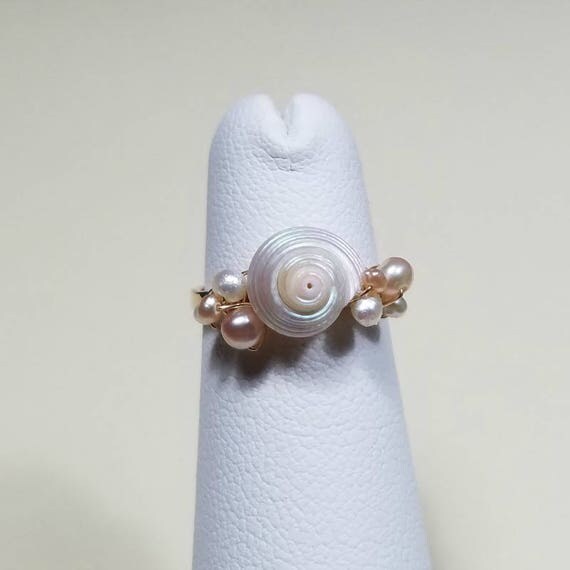 Adjustable Shell Ring Wire Beach Ring Seashell Ring Pink