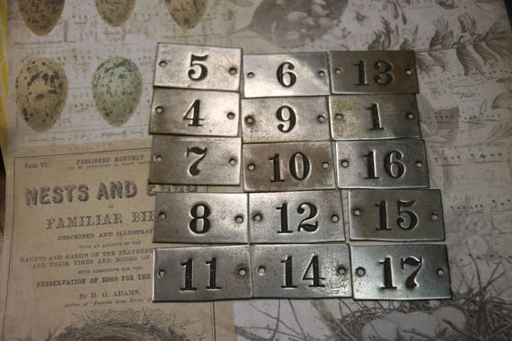 1 Vintage Silver Toned Industrial Numbered Tag