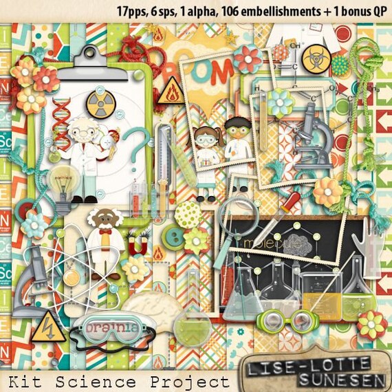Digital Scrapbook Kit Science Pattern Paper Scrapbook School