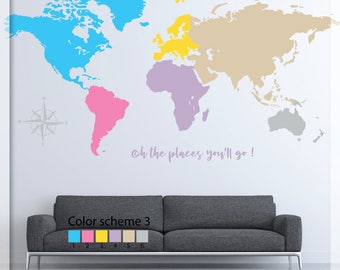 World map wall decal Colorful world map decor World map