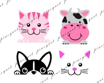 Cat and dog digital clip art set pet animal clipart heart