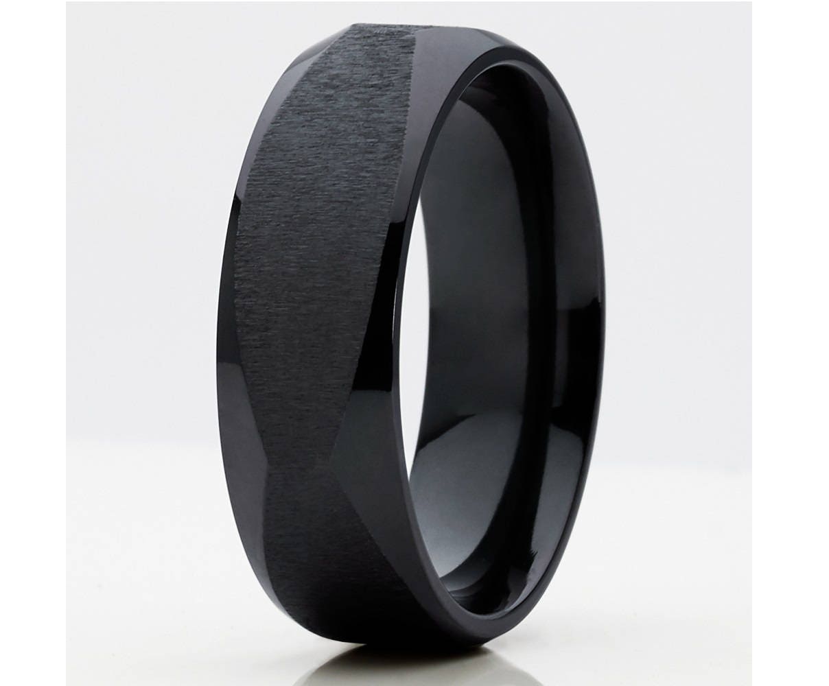 Matte Finish Black Zirconium Wedding Band Men & Women Black